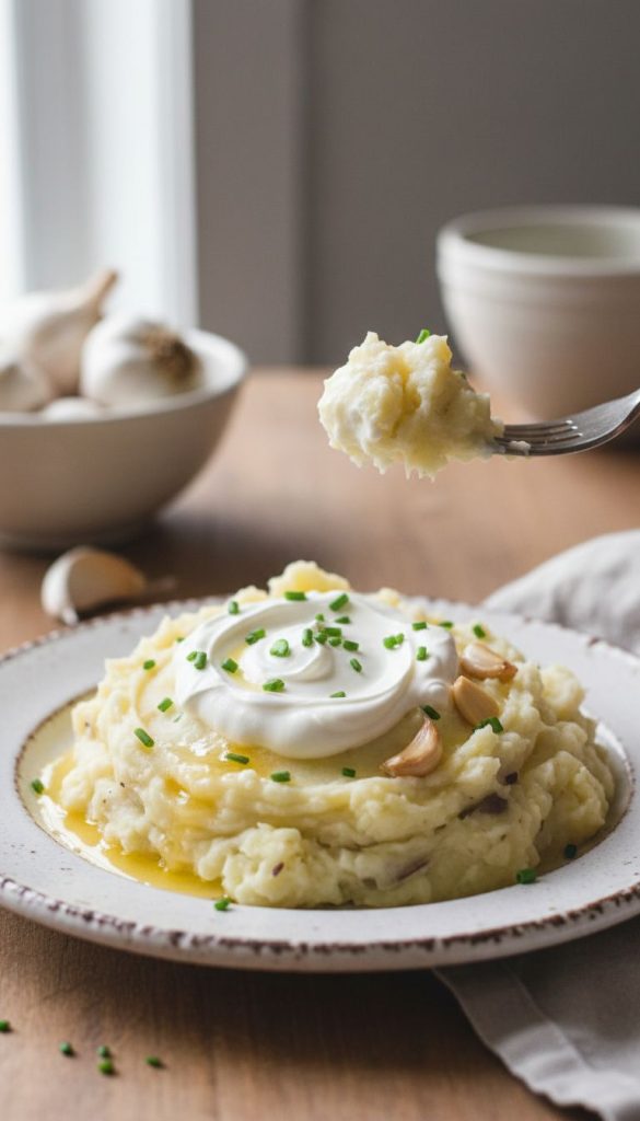 Garlic Mashed Potatoes with Sour Cream — Creamy Comfort Side Dish