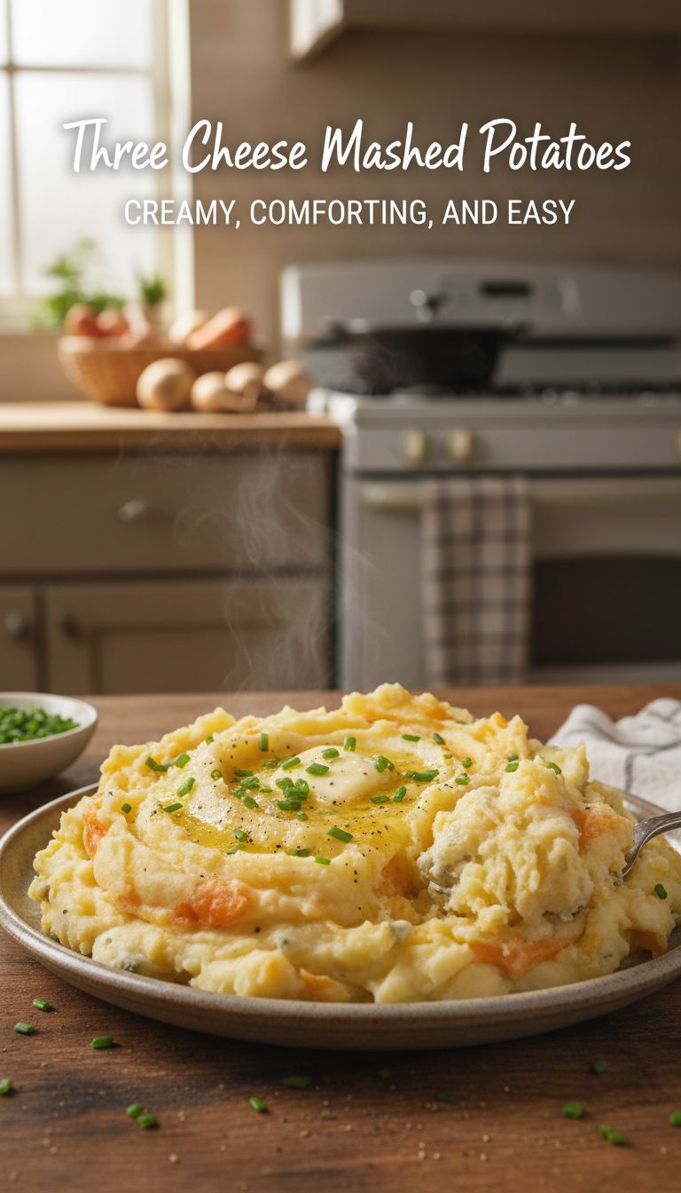 Three Cheese Mashed Potatoes — Creamy, Comforting, and Easy