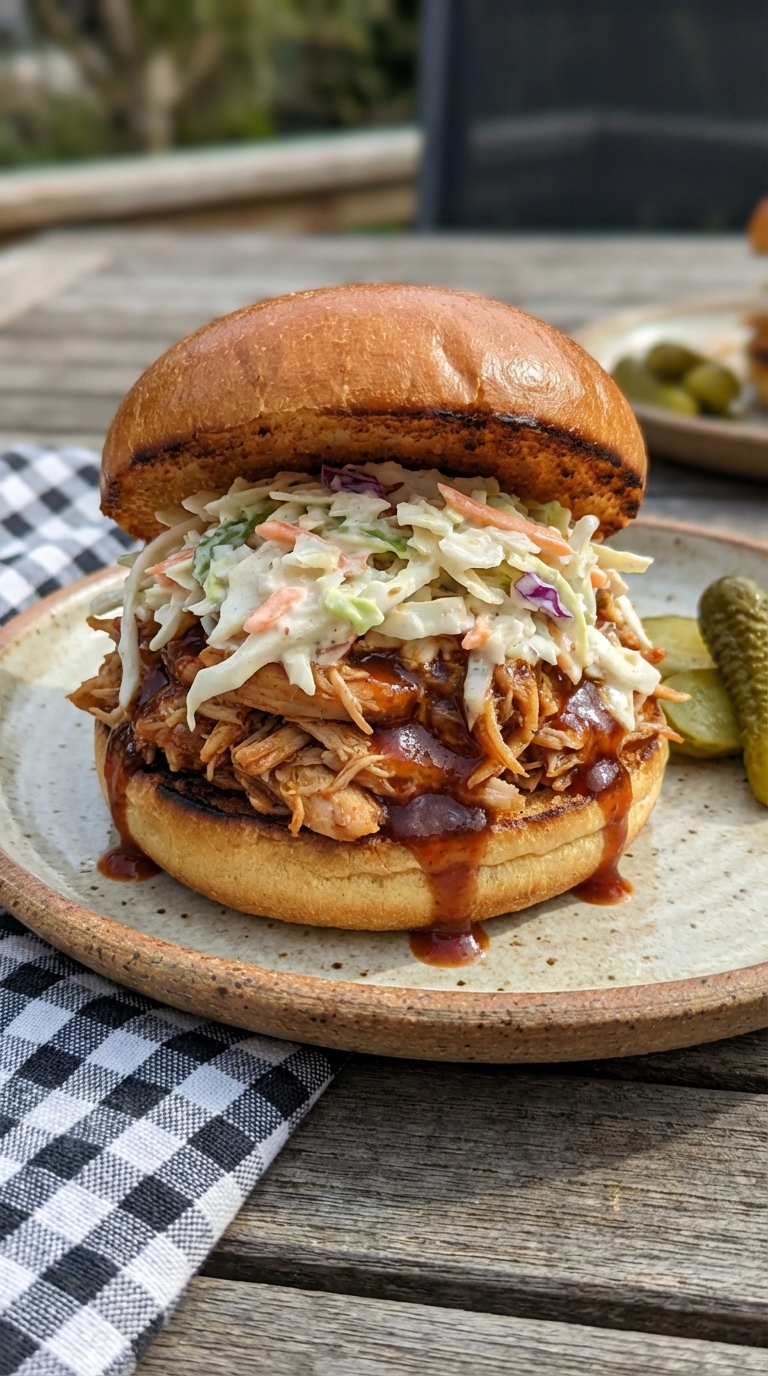 BBQ Pulled Chicken Sandwich with Coleslaw: Tender, Tangy, and ...