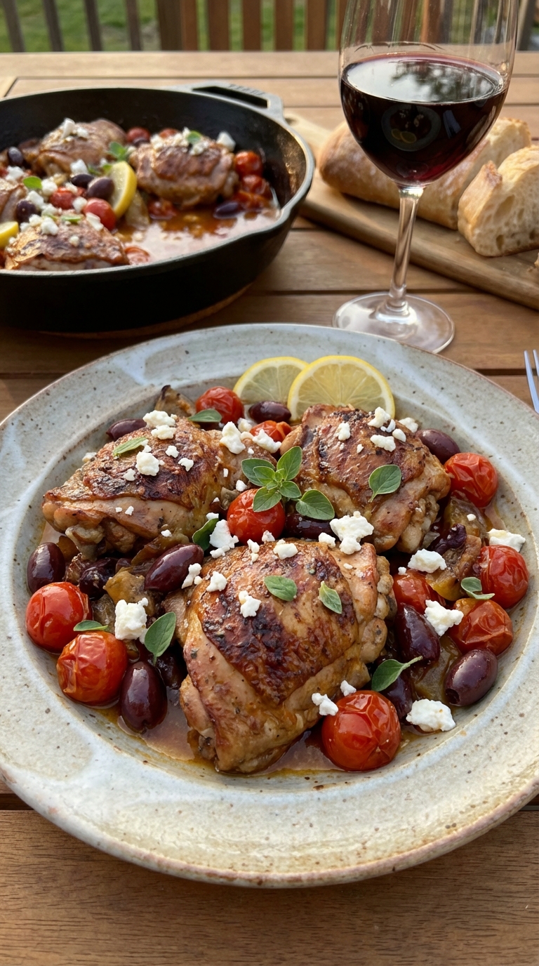 One-Skillet Mediterranean Chicken with Olives and Feta: Cozy, Flavor ...